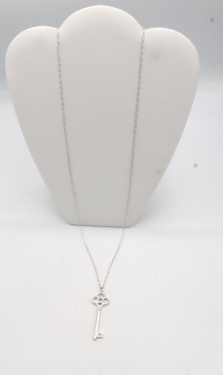 Tiffany and Co. Sterling Silver Crown Key Pendant Long Chain Necklace ...