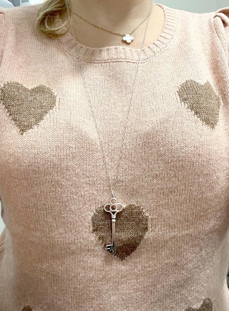 Tiffany and Co. Sterling Silver Crown Key Pendant Long Chain Necklace ...