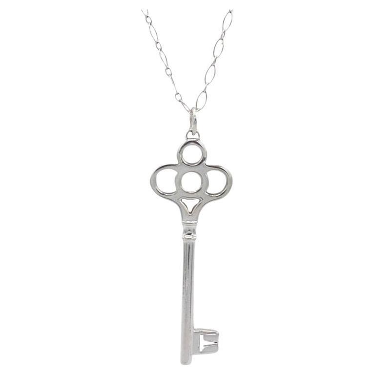 Tiffany and Co. Sterling Silver Crown Key Pendant Long Chain Necklace ...