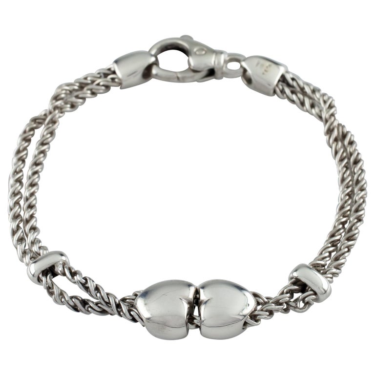 Tiffany and Co. Sterling Silver Double Heart Slider Chain Bracelet ...