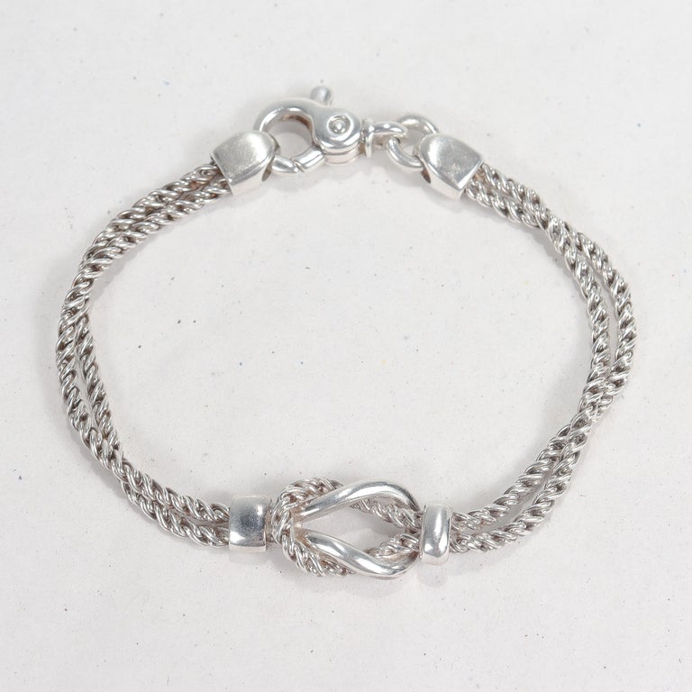 Tiffany and Co Sterling Silver Double Love Knot Rope Chain Bracelet For ...