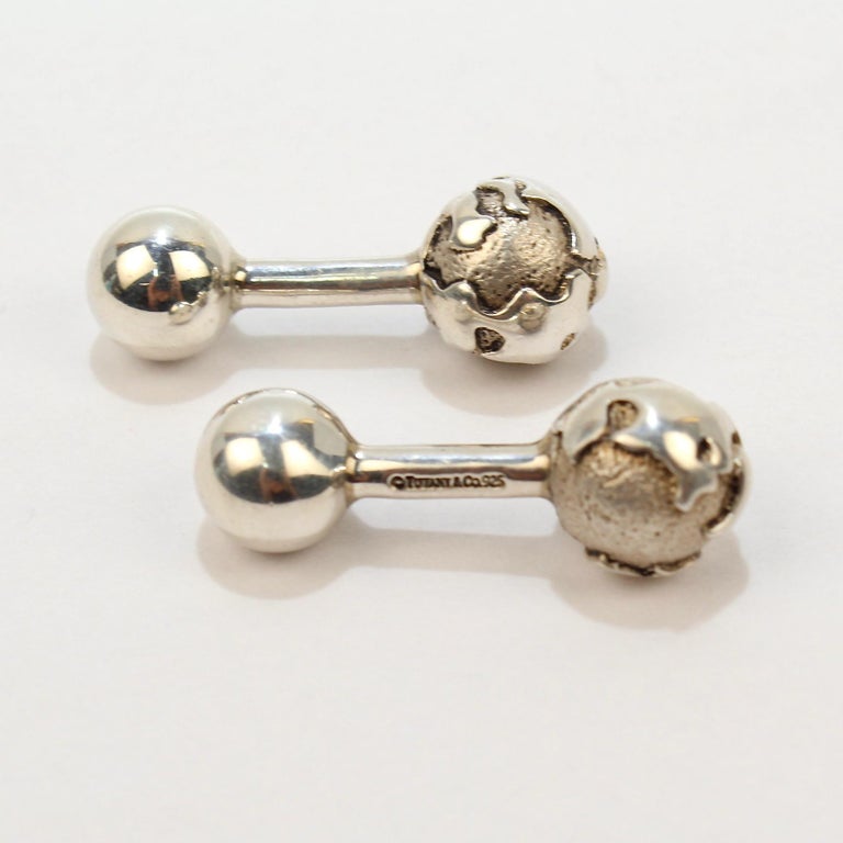 Tiffany and Co. Sterling Silver Figural Globe Barbell Cufflinks at 1stDibs