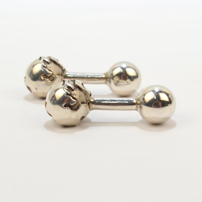 Tiffany and Co. Sterling Silver Figural Globe Barbell Cufflinks at 1stDibs