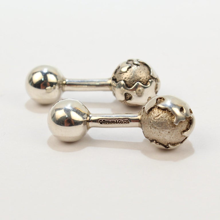 Tiffany and Co. Sterling Silver Figural Globe Barbell Cufflinks at 1stDibs