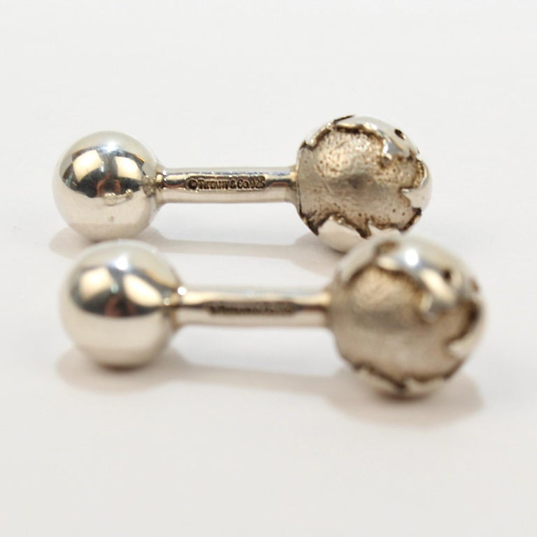 Tiffany and Co. Sterling Silver Figural Globe Barbell Cufflinks at 1stDibs