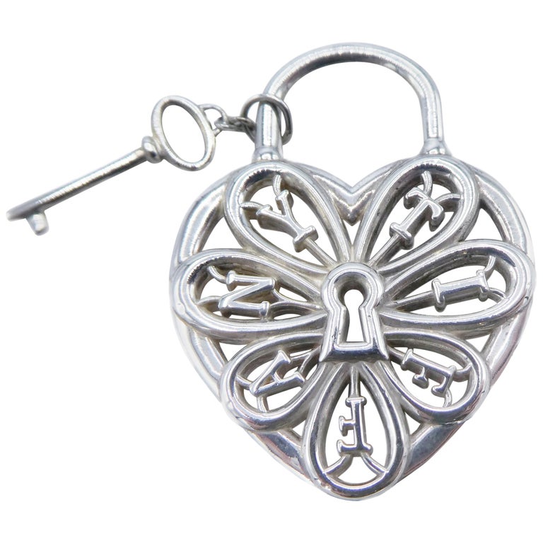 Tiffany and Co. Sterling Silver Heart Lock and Key Filigree Pendant at ...