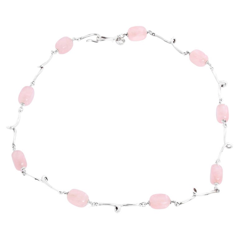 Tiffany and Co. Sterling Silver Rose Quartz Twirl Link Necklace For ...