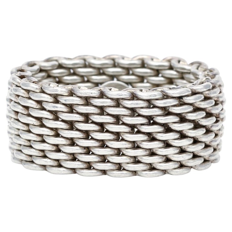 Tiffany and Co. Sterling Silver Somerset Mesh Flat Band Ring at 1stDibs
