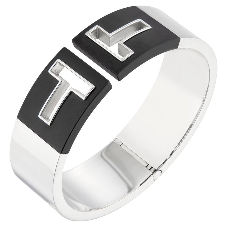Tiffany and Co Sterling Silver T Cutout Hinged Cuff Bangle Bracelet For ...