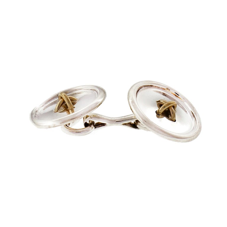Tiffany and Co. Sterling Silver Yellow Gold Button Cufflinks at 1stDibs