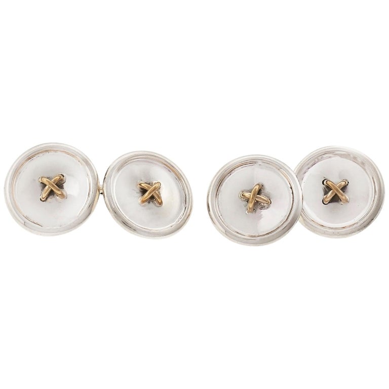 Tiffany and Co. Sterling Silver Yellow Gold Button Cufflinks at 1stDibs