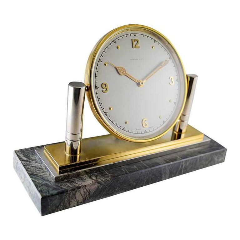Tiffany and Co. Stone and Metal Desk Clock with Original Dial and Hands ...