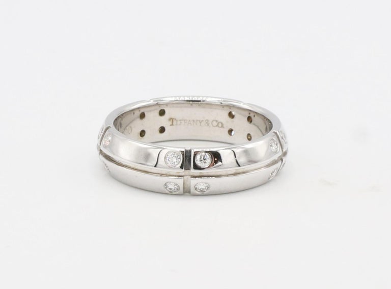 Tiffany and Co. Streamerica 18 Karat White Gold and Diamond Inlay Band ...