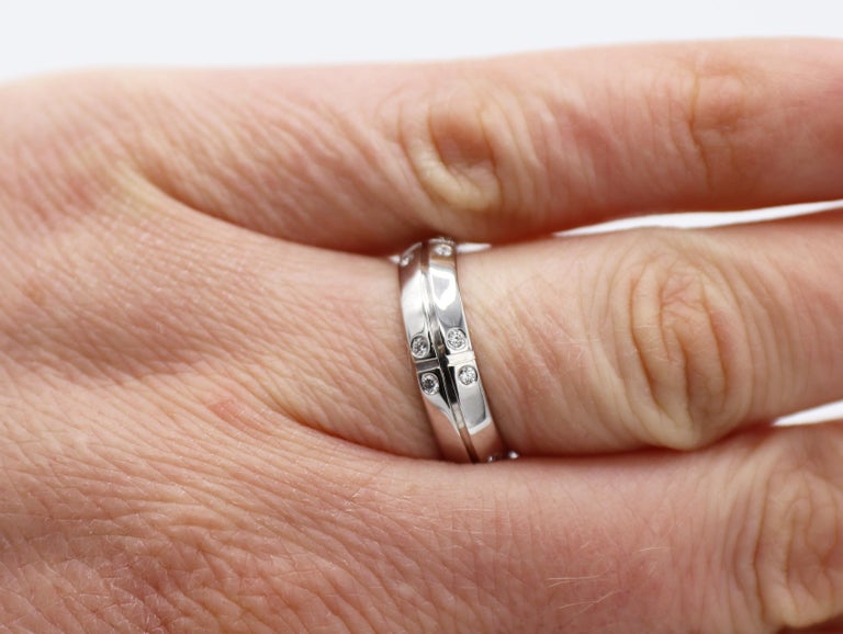 Tiffany and Co. Streamerica 18 Karat White Gold and Diamond Inlay Band ...