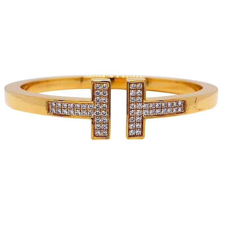 Tiffany and Co. T 0.75ct Pave Diamonds 18k Yellow Gold Square Bracelet ...