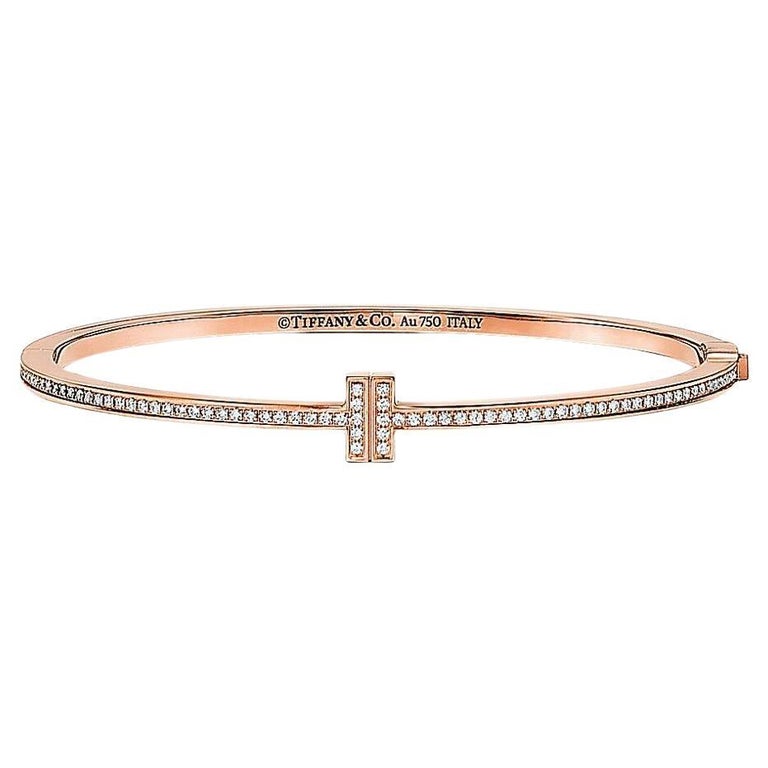 Tiffany and Co. T Diamond Hinged Wire 18k Rose Gold Bangle For Sale at ...