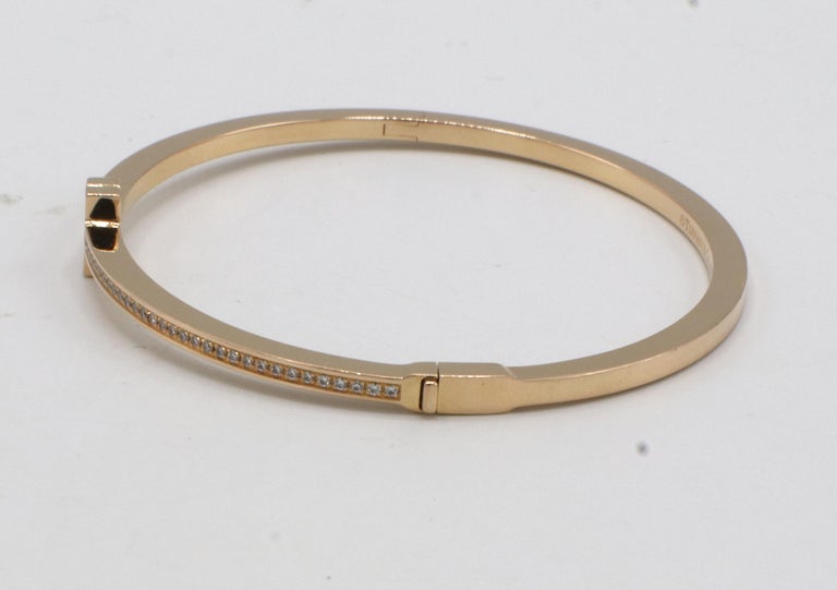 Tiffany and Co. T Diamond Hinged Wire Bangle in 18k Rose Gold For Sale ...