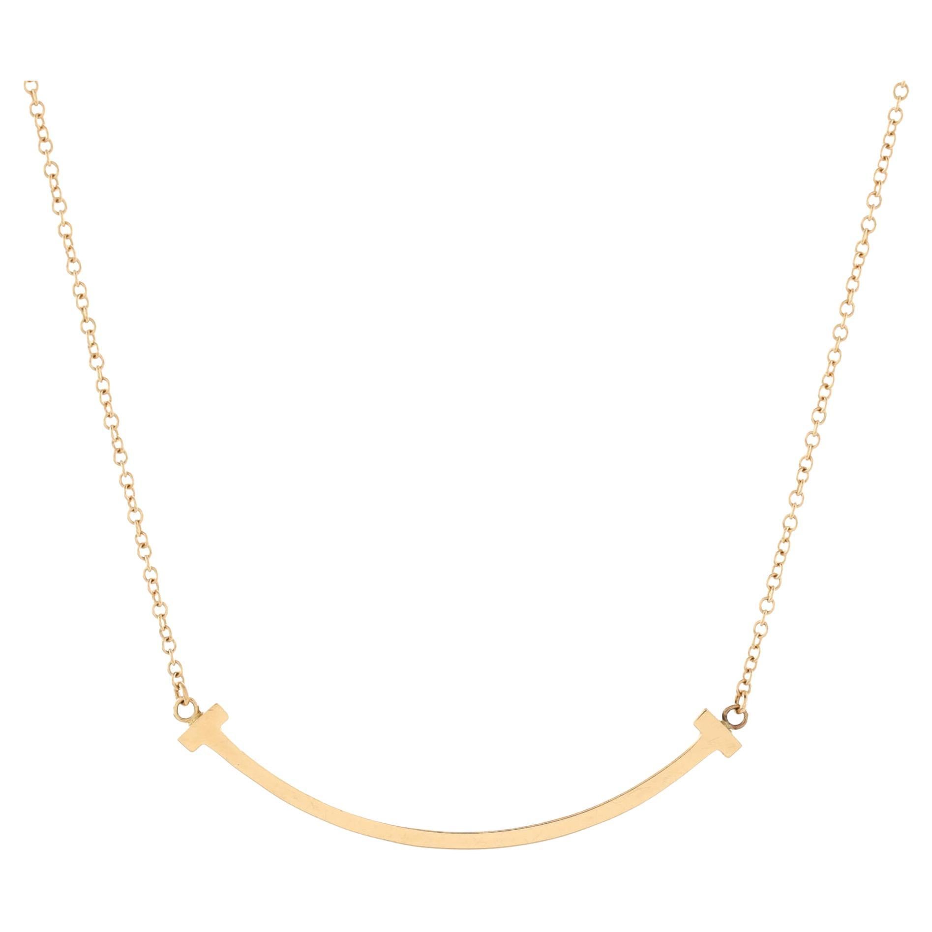 Authentic Tiffany and Co. 18 Karat Rose Gold T Smile Necklace For Sale ...