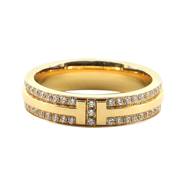 Tiffany and Co. T Two Narrow Ring 18 Karat Yellow Gold and Diamonds 6 - 52 at 1stDibs