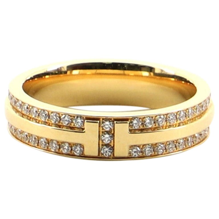 Tiffany and Co. T Two Narrow Ring 18 Karat Yellow Gold and Diamonds 6 - 52 at 1stDibs