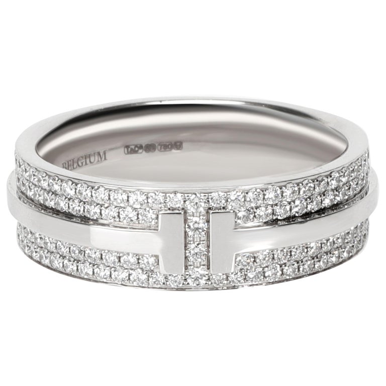 Tiffany and Co T Wide Pavé Diamond Ring in 18 Karat White Gold 0.58 Carat For Sale at 1stDibs