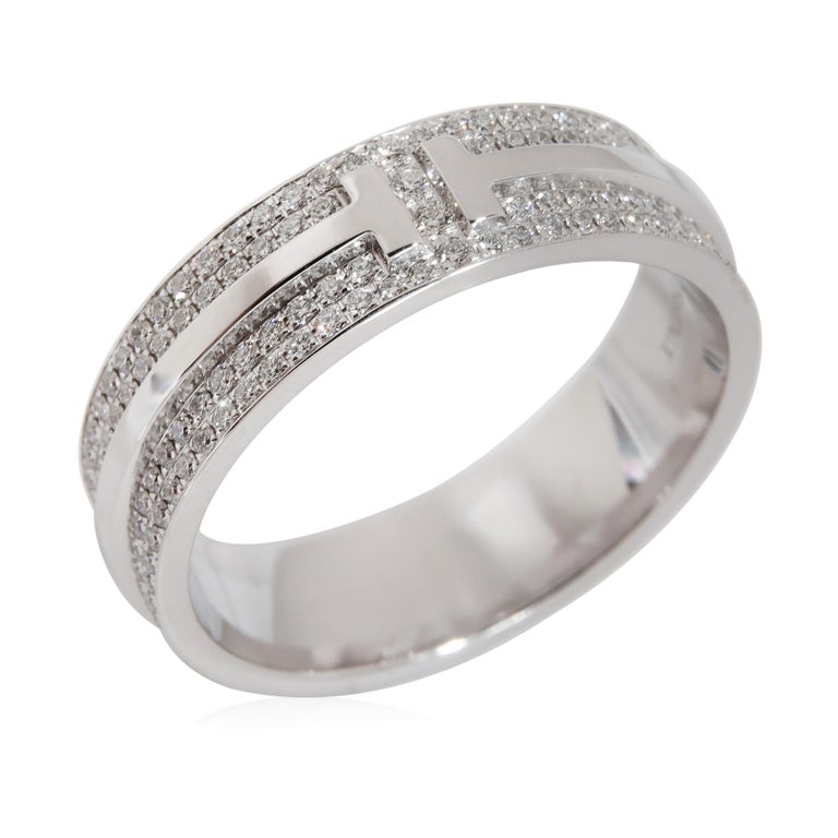 Tiffany and Co. T Wide Pave Diamond Ring in 18K White Gold 0.63 Ctw For Sale at 1stDibs