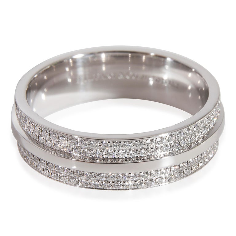 Tiffany and Co. T Wide Pave Diamond Ring in 18K White Gold 0.63 Ctw For Sale at 1stDibs