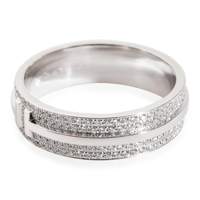 Tiffany and Co. T Wide Pave Diamond Ring in 18K White Gold 0.63 Ctw For Sale at 1stDibs