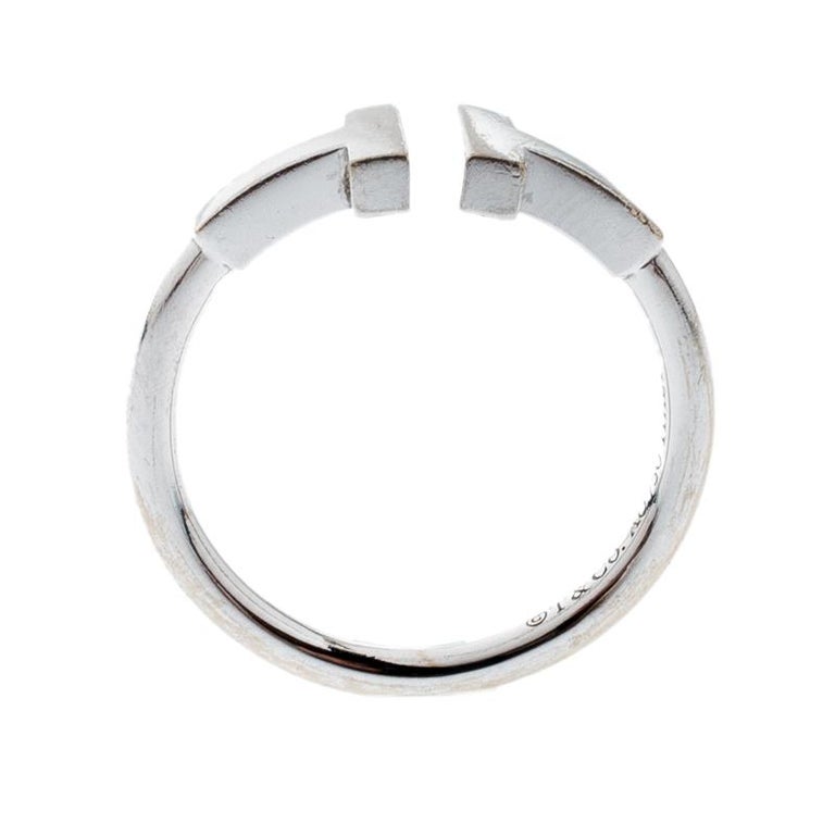 Tiffany and Co. T Wire 18k White Gold Open Ring Size 50 For Sale at 1stDibs