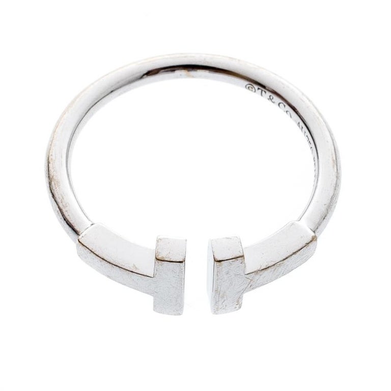 Tiffany and Co. T Wire 18k White Gold Open Ring Size 50 For Sale at 1stDibs