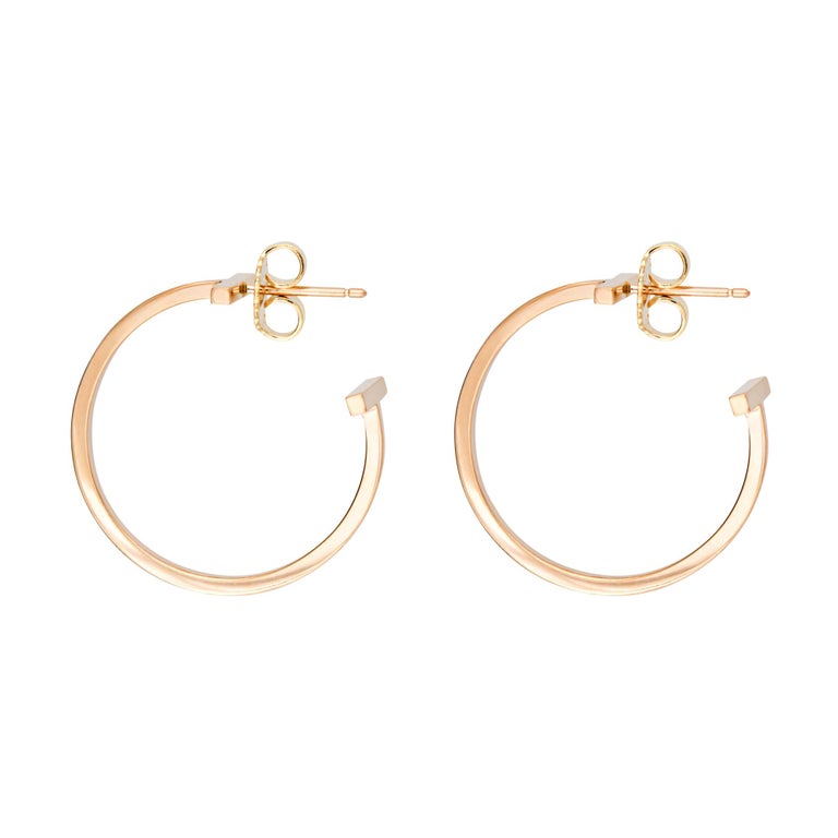 Tiffany and Co. T Wire Hoop Earrings 18 Karat Gold Medium Size Estate ...