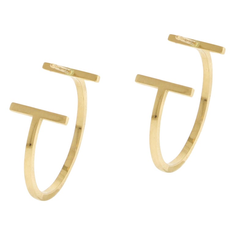 Tiffany and Co. T Wire Hoop Earrings at 1stDibs | tiffany t hoop earrings