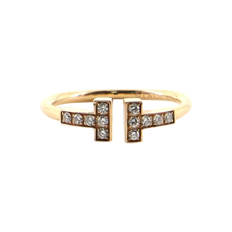 Tiffany and Co. T Wire Ring 18 Karat Rose Gold with Diamonds at 1stDibs