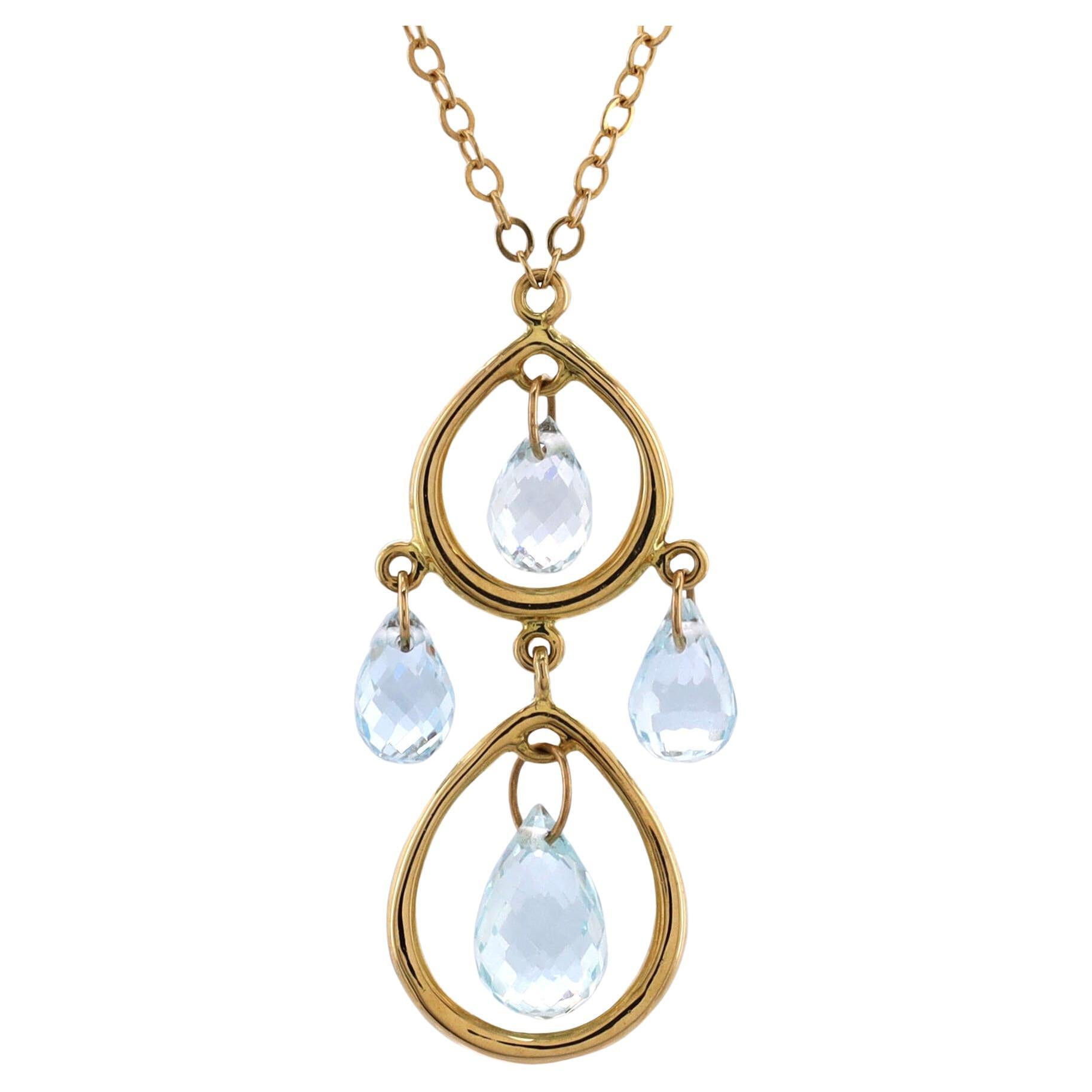 Aquamarine Cabochon Teardrop Gold Plated Pendant For Sale at 1stDibs