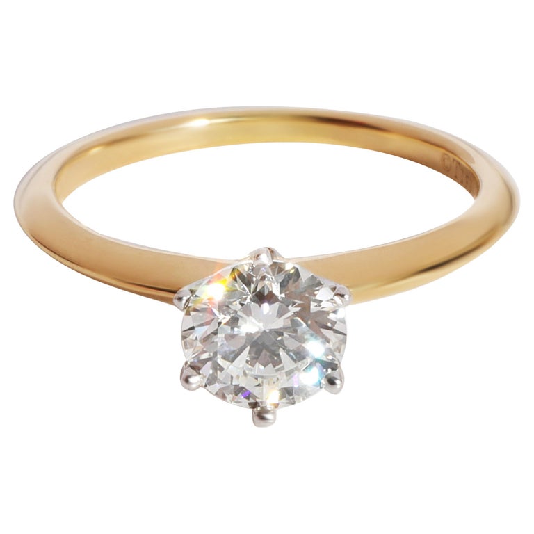 Tiffany and Co. The Tiffany Solitaire Ring in 18K Yellow Gold/Plat 1.05 ...