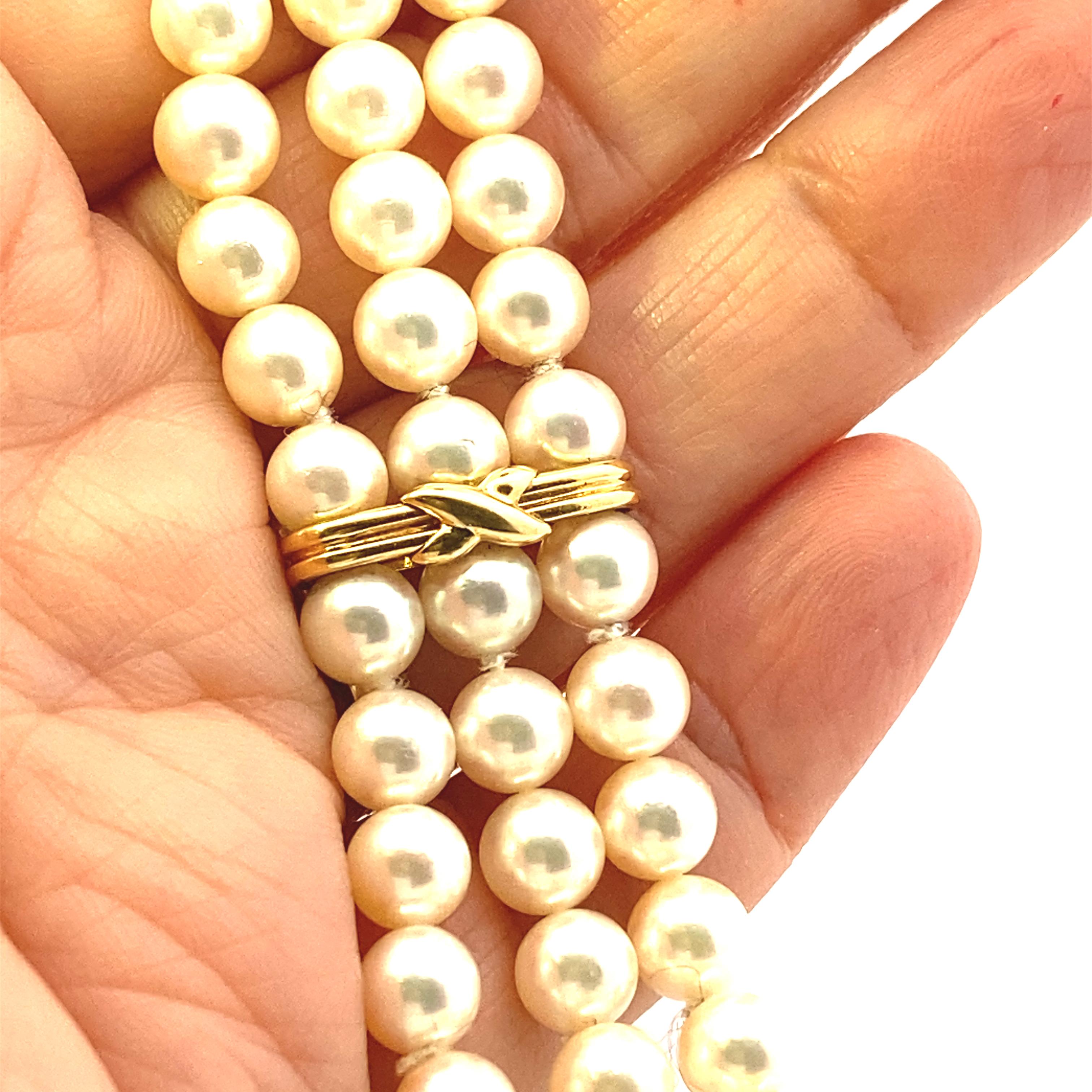 Tiffany and Co Three Strand Pearl and Gold Bracelet For Sale at 1stDibs ...