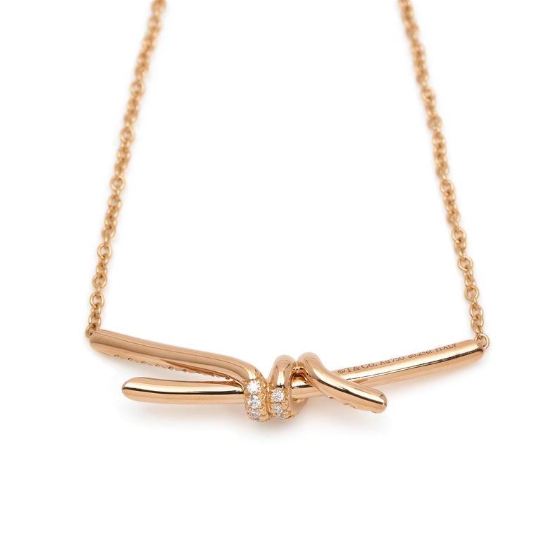 Tiffany and Co. 'Tiffany Knot' Rose Gold Diamond Pendant Necklace For ...