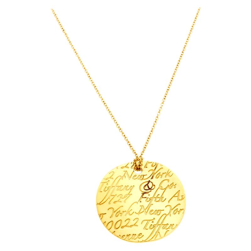 Tiffany and Co. Tiffany Notes Engraved 18k Yellow Gold Round Wave ...