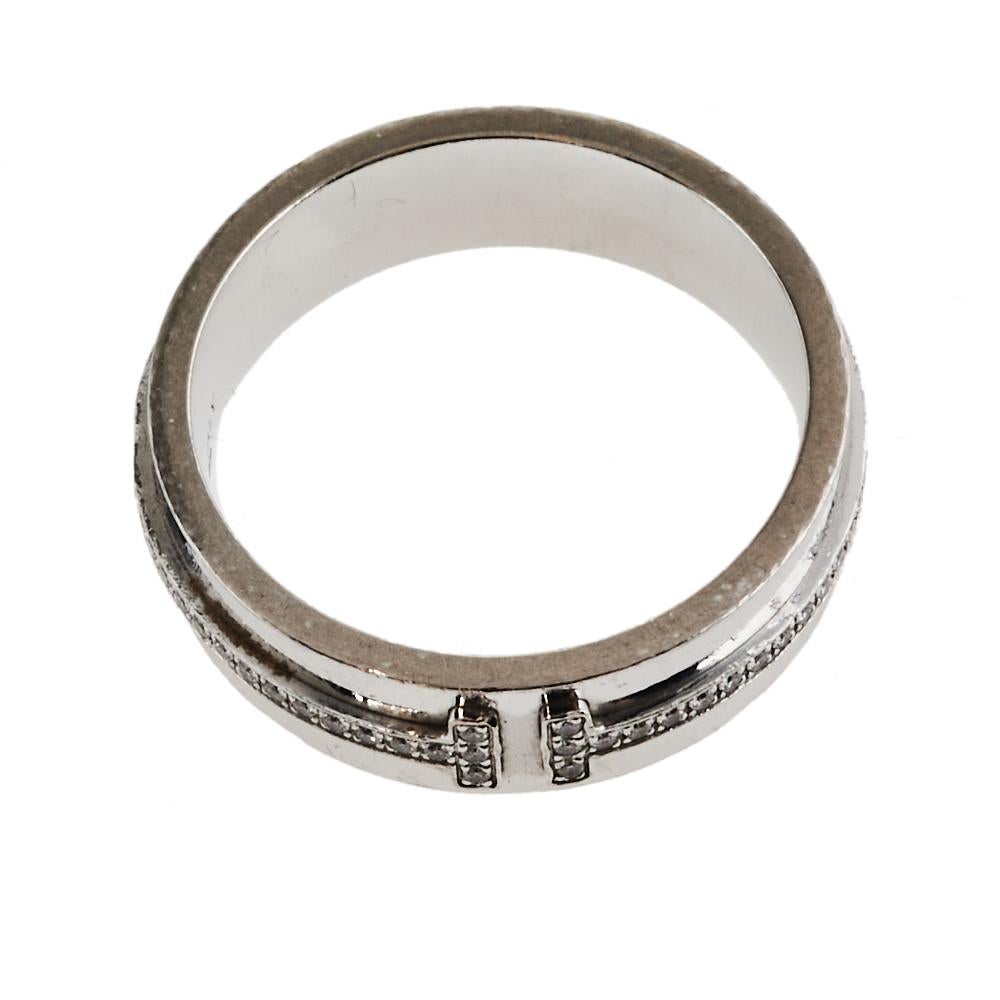 Tiffany and Co. Tiffany T Diamond 18K White Gold Wide Ring Size 53 at ...