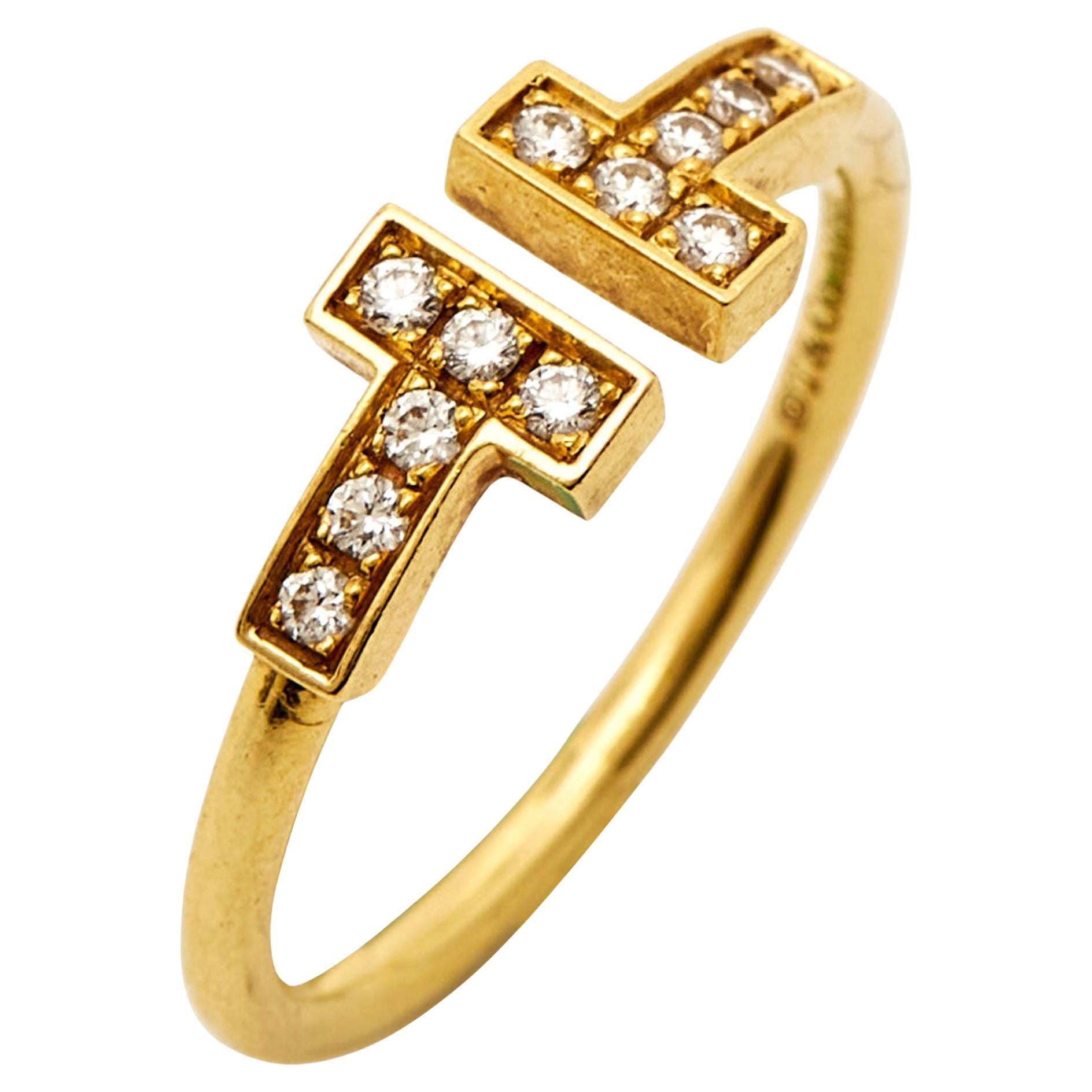 Tiffany and Co. 1990 18k Yellow Gold X Shape Round White Diamond Ring ...