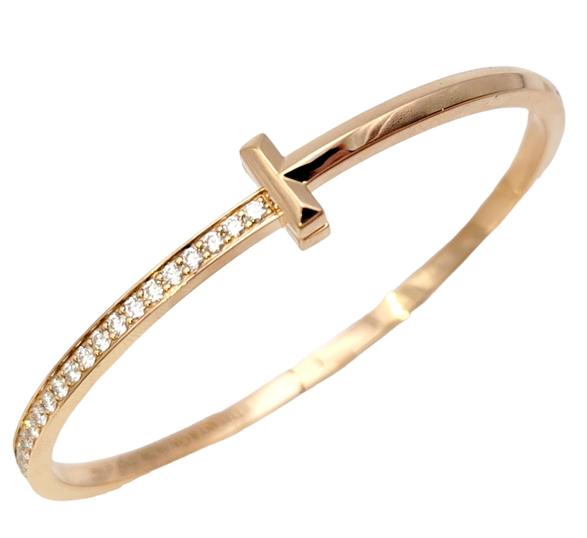Tiffany and Co. Tiffany T Narrow T1 Diamond Hinged Wire Bangle in Rose ...