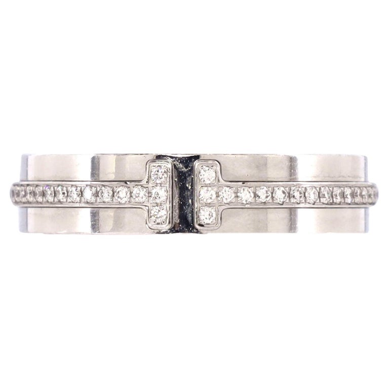 Tiffany and Co. Tiffany T Ring 18k White Gold and Diamonds Narrow For Sale at 1stDibs