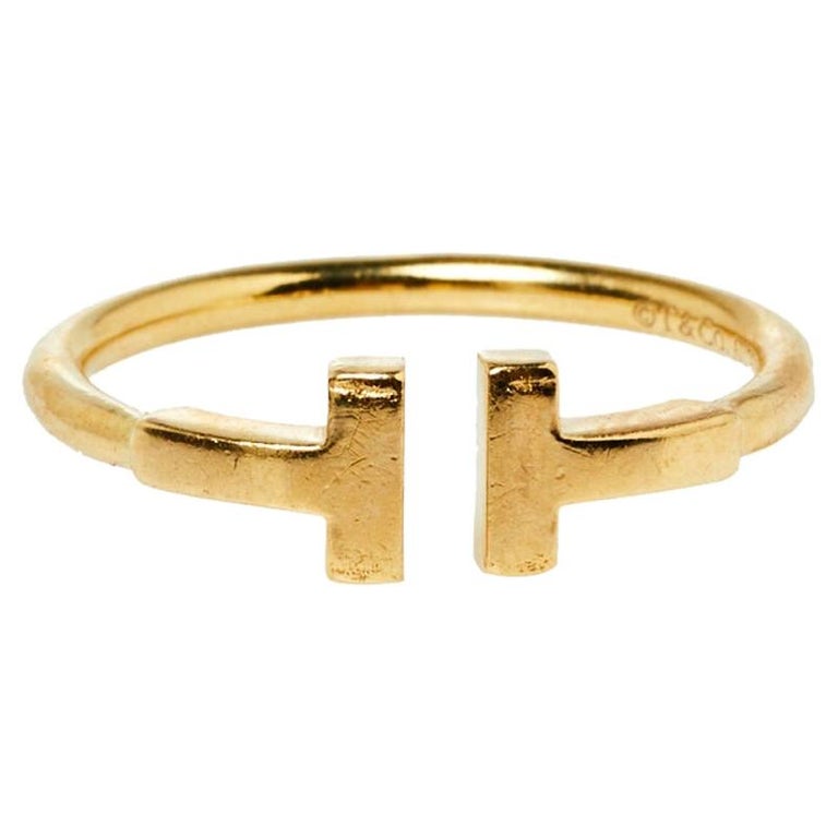 Tiffany and Co. Tiffany T Wire 18K Yellow Gold Ring Size 56 at 1stDibs