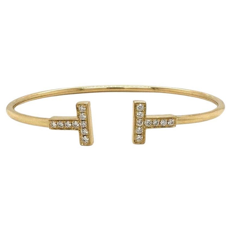 Tiffany and Co. T Wire Bangle in 18k Yellow Gold with Diamonds at 1stDibs