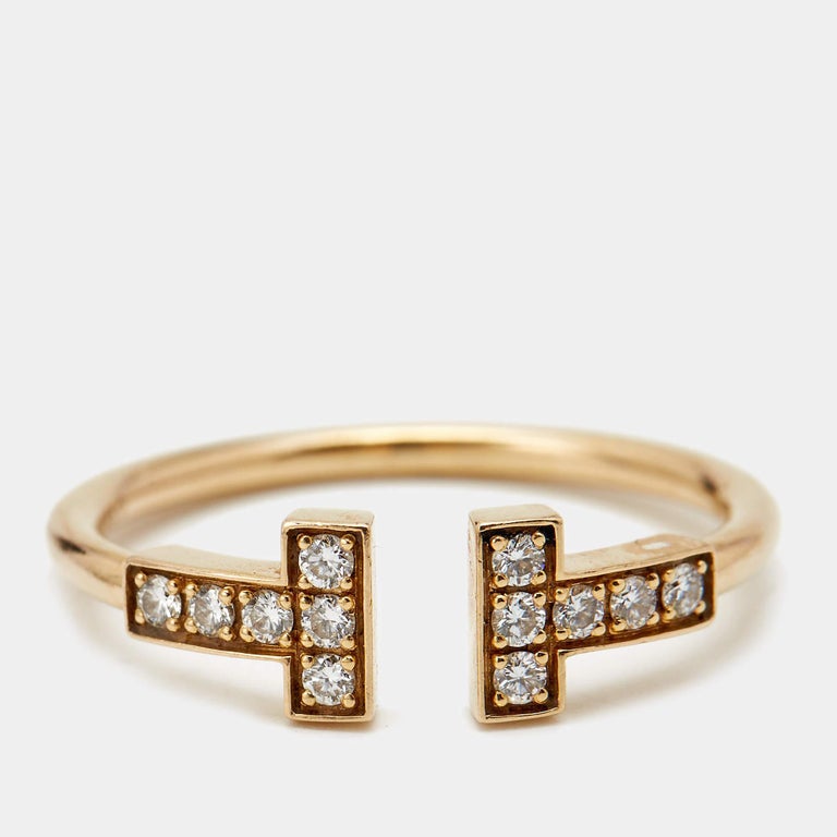 Tiffany and Co. Tiffany T Wire Diamonds 18k Rose Gold Ring Size 53 For ...