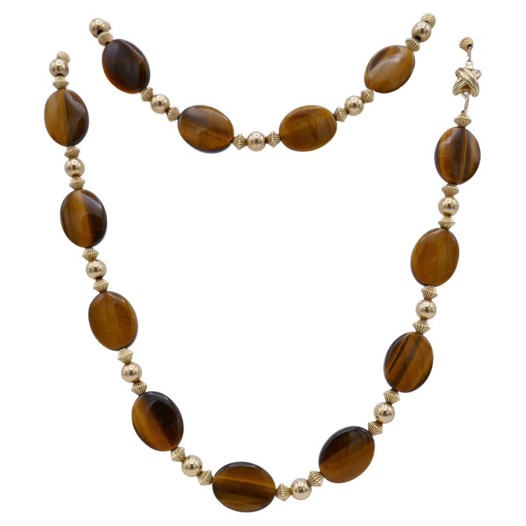 Tiffany and Co. Tiger Eye Gold Necklace For Sale at 1stDibs