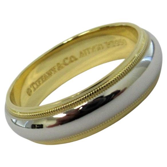 TIFFANY and Co. Together Platinum 18K Gold 6mm Milgrain Wedding Band Ring 13 For Sale at 1stDibs