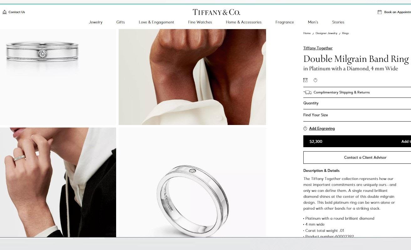 Tiffany and Co. Together Platinum Diamond Double Milgrain Band Ring 8 ...