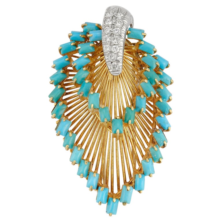 Tiffany and Co. Turquoise and Diamond Brooch For Sale at 1stDibs