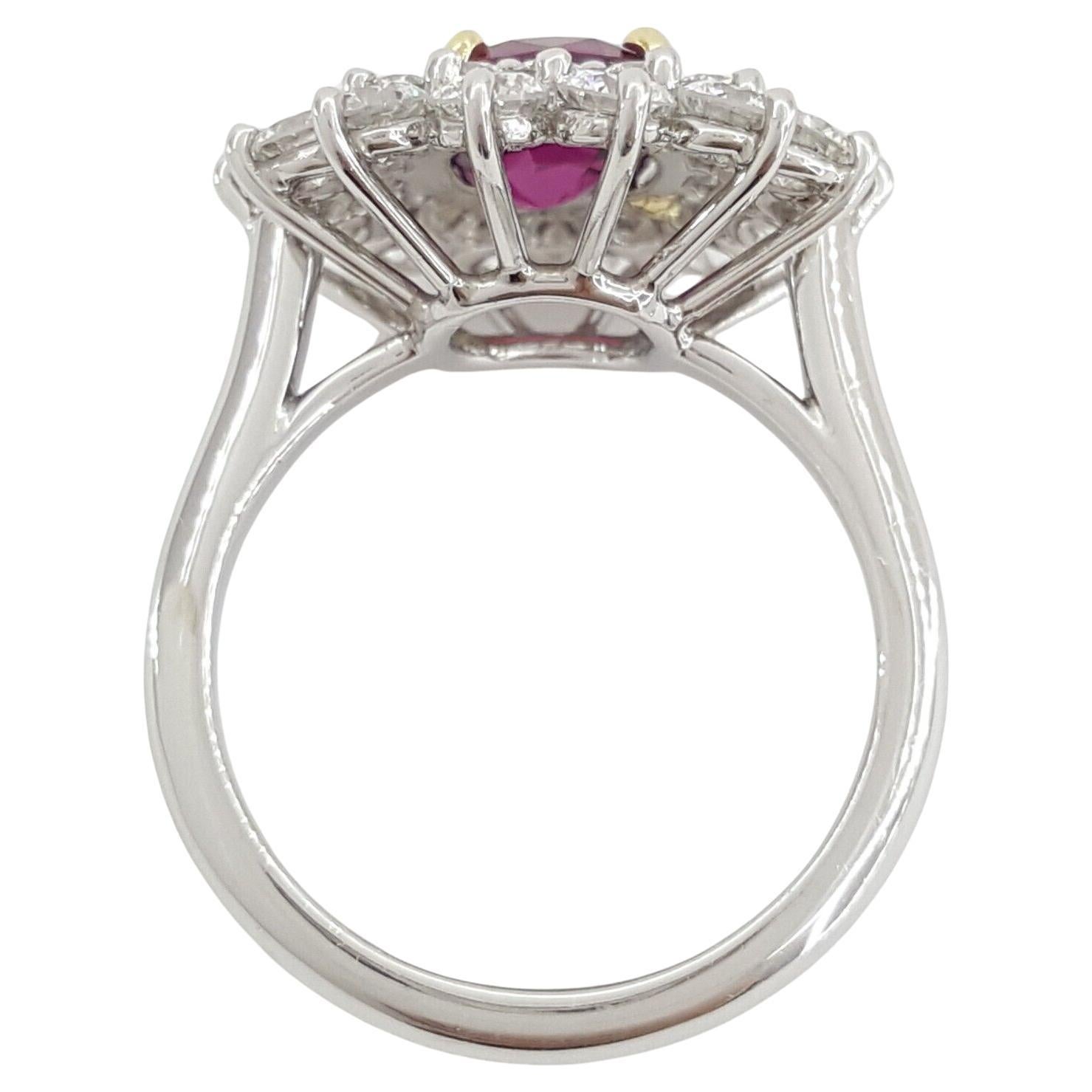 Tiffany and Co. Unheated Ruby Double Halo Diamond Platinum Ring For Sale at 1stDibs